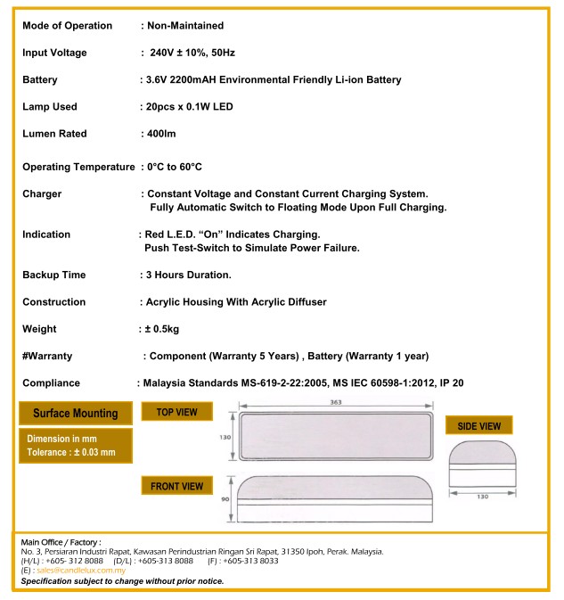 Led Emergency Light Surface Type CEL-20-44P