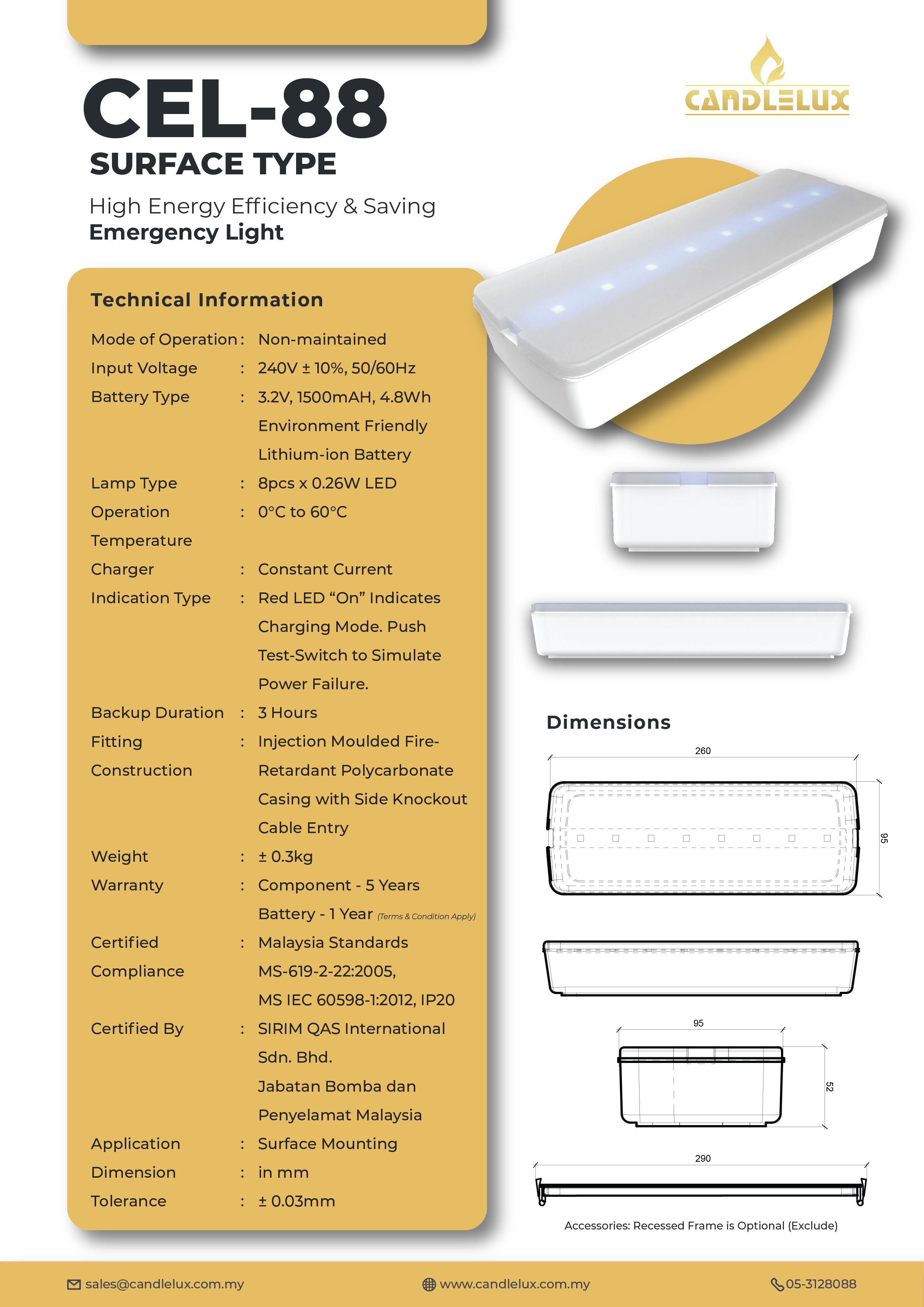 Surface type High Energy Efficiency & Saving, Optional Recessed Frame ...