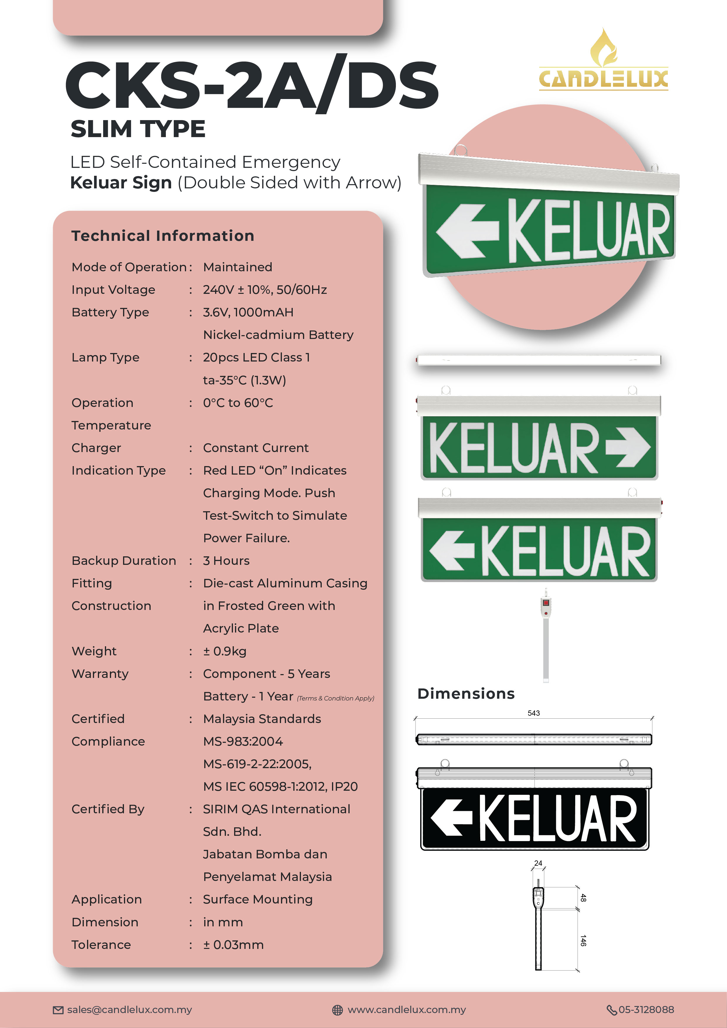 Led Self-Contained Emergency Keluar Sign, Slim Type CKS-2A/DS Double ...