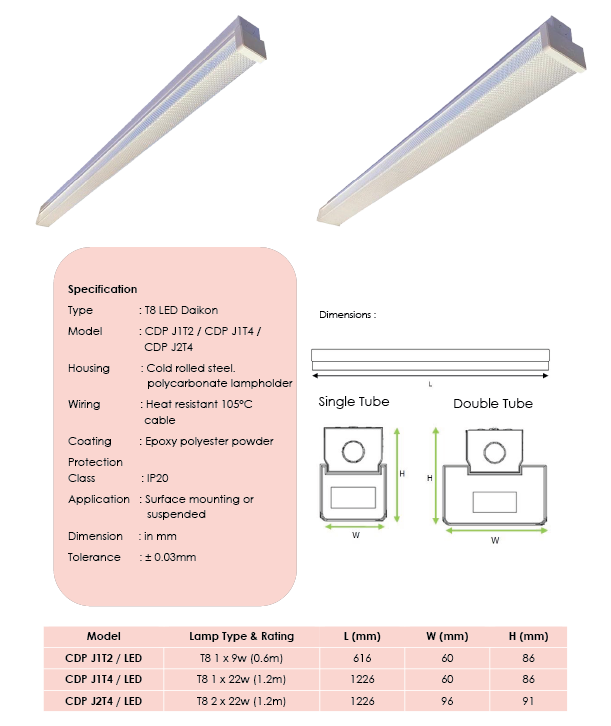T8 LED Daikon Diffuser Fitting